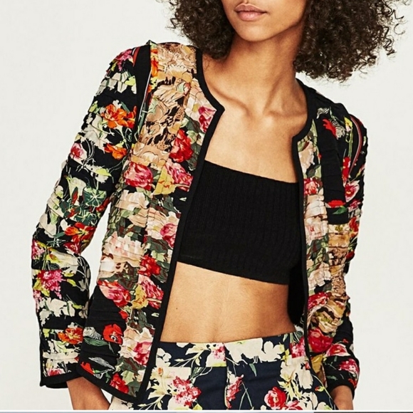 Zara | Jackets & Coats | Zara Floral Ruched Gathered Patchwork Jacket Xs | Poshmark